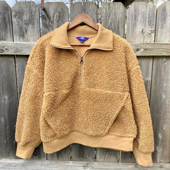 JoyLab | Jackets & Coats | Joy Lab Halfzip Teddy Fleece Pullover Tan ...